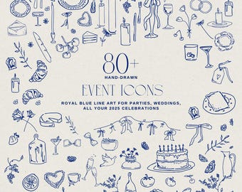 87 Black Minimalist Hand-drawn Event Icons | Customisable Digital Line ...