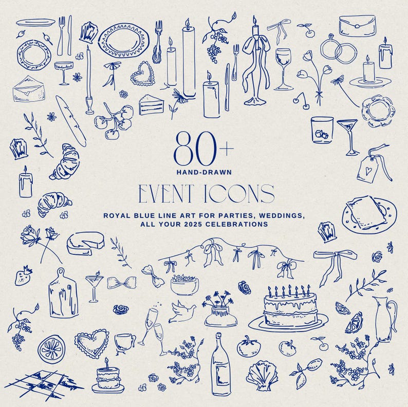 80+ Royal Blue Hand-drawn Event Icons | Customizable Digital Line Art ...