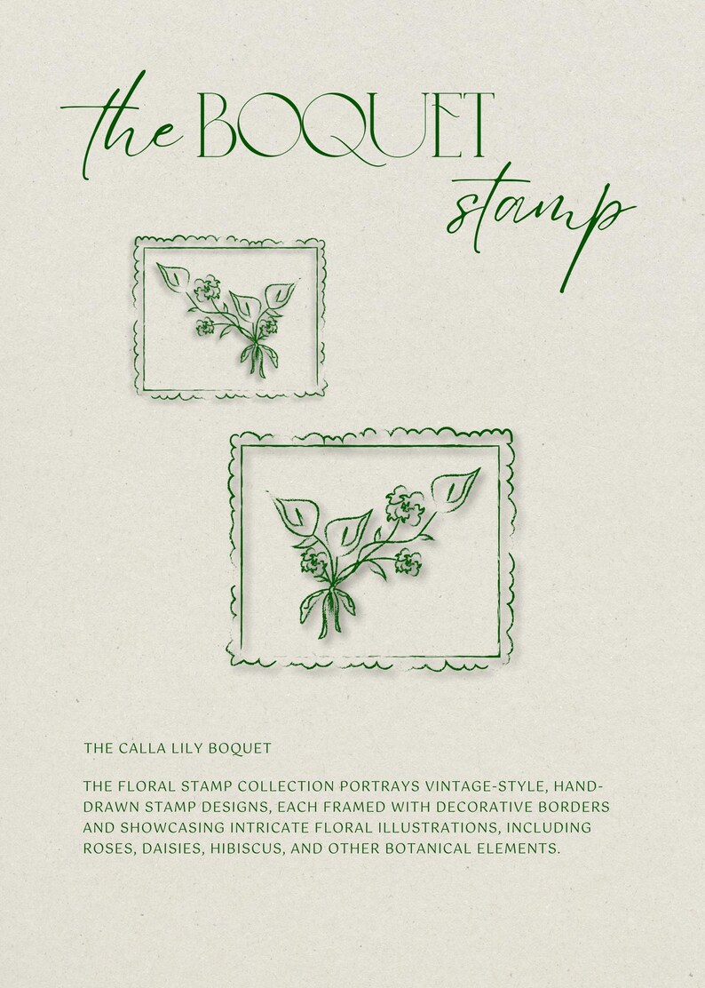 Vintage Floral Stamp Icons | Hand-drawn Botanical Digital Stamps for ...