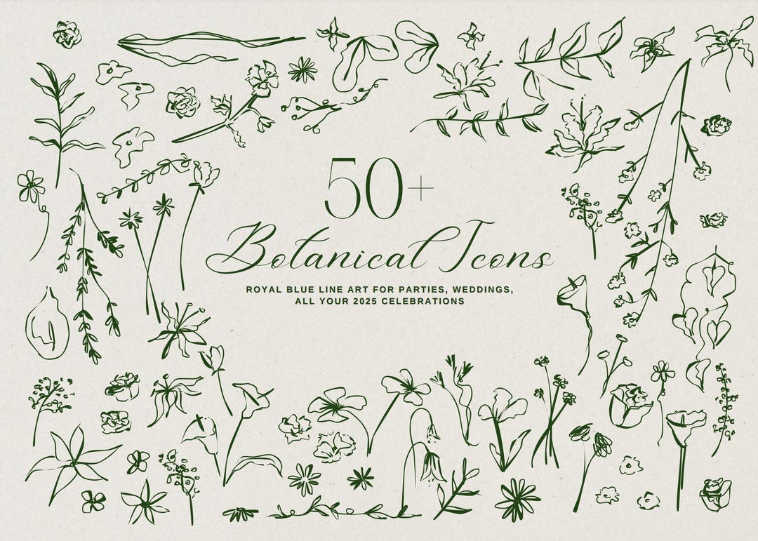 50+ Botanical Icons | Hand-drawn Line Art for Weddings & Events - Etsy