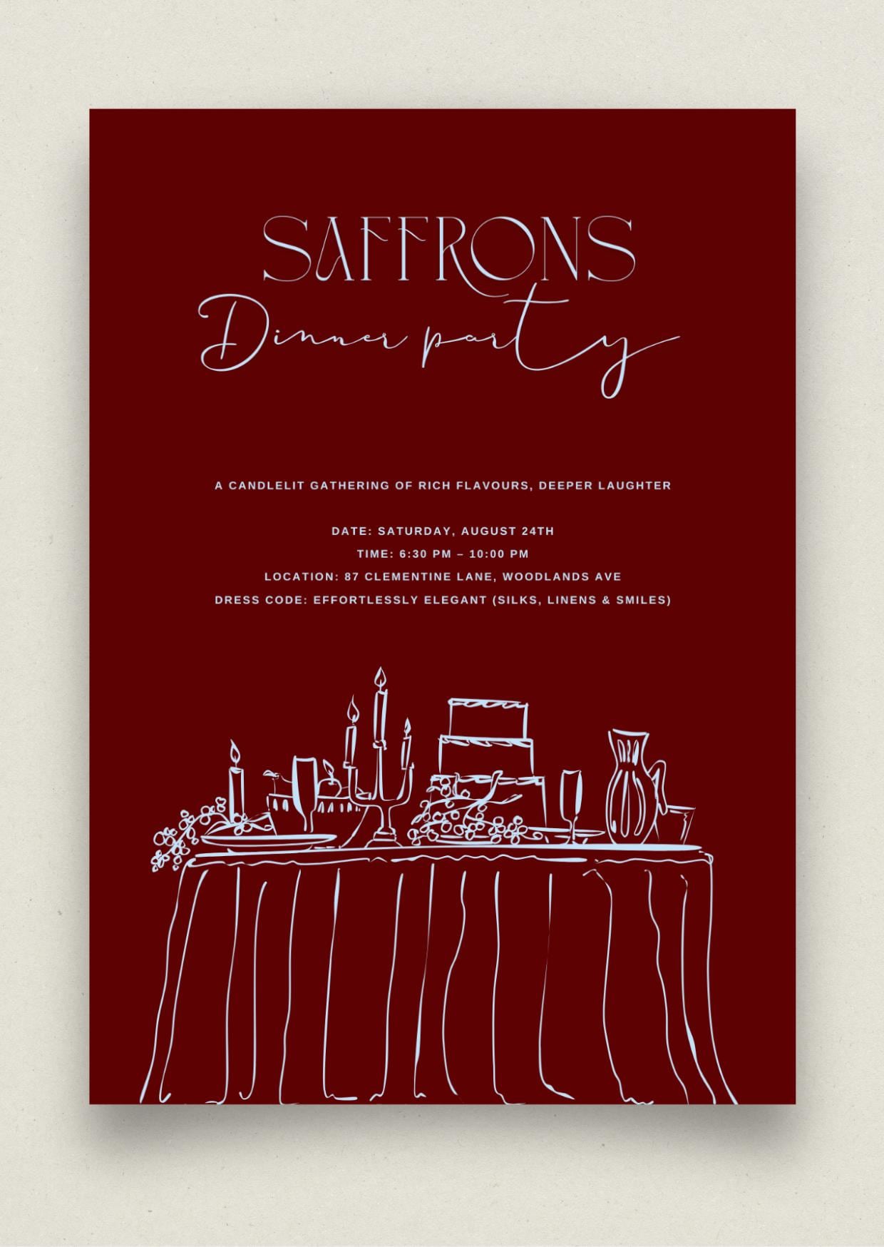 Elegant Dinner Party Invitation | Editable Burgundy & Baby Blue ...