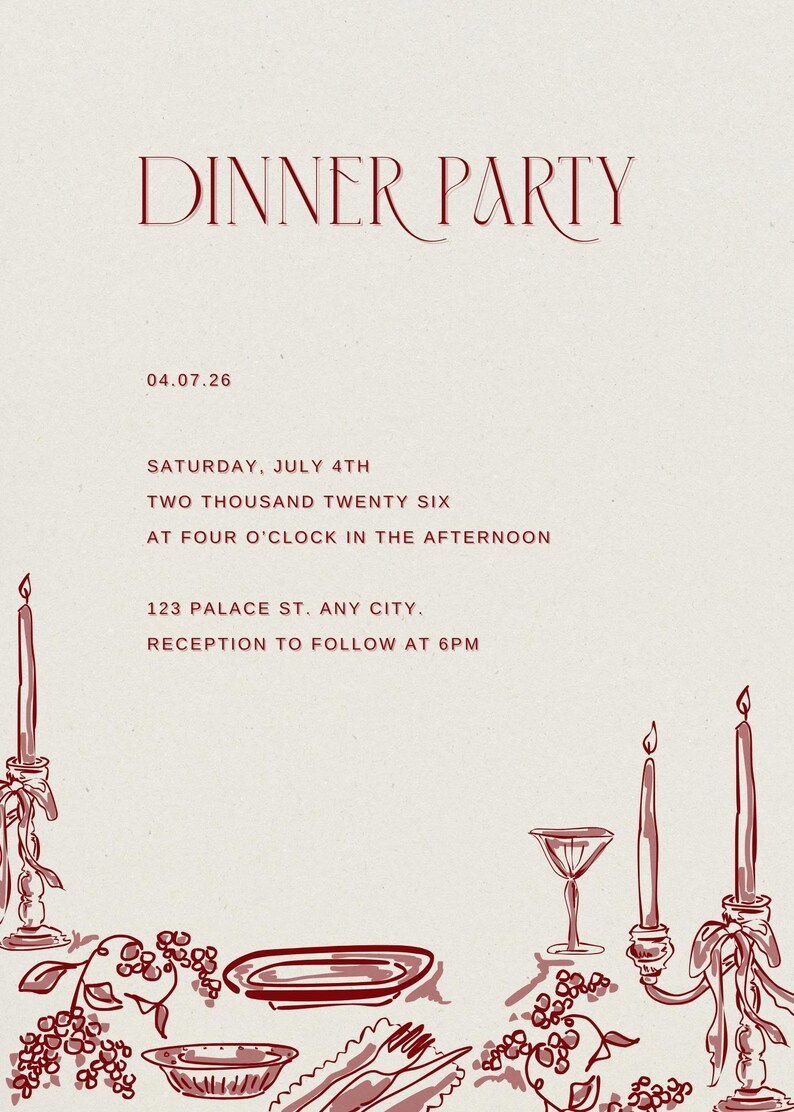 5x7 Dinner Party/rehearsal Dinner Invitation Template - Etsy
