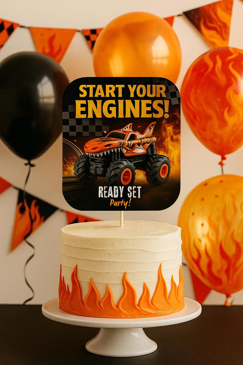 Race Car Cake Toppers | Birthday Party Decor | Editable Canva Template ...