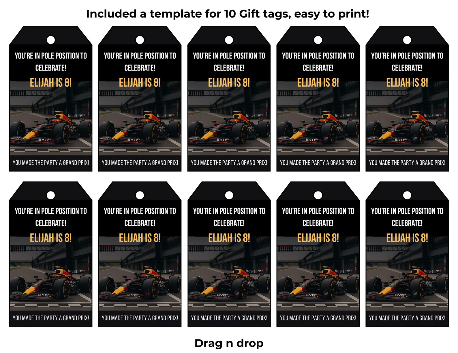 Race Car Birthday Gift Tags | Editable Canva Template | Racing Party ...