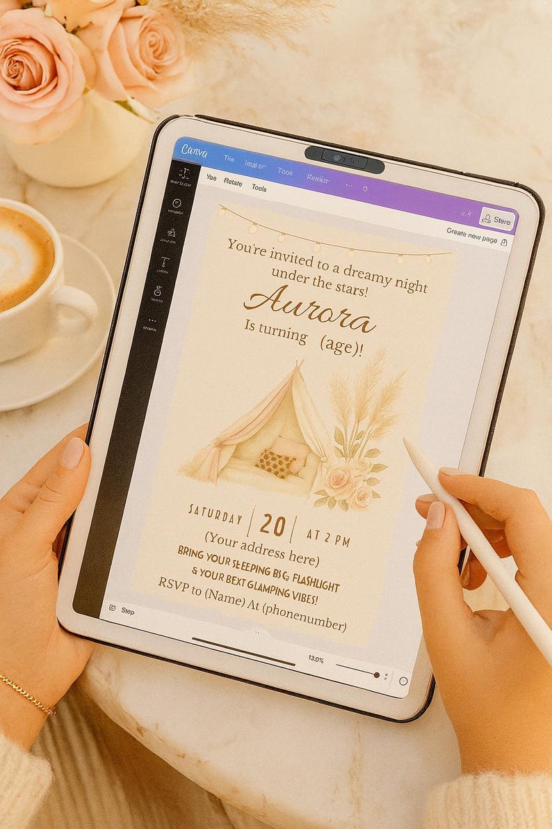 Editable Glamping Birthday Invitation Canva Template – Boho Tent ...