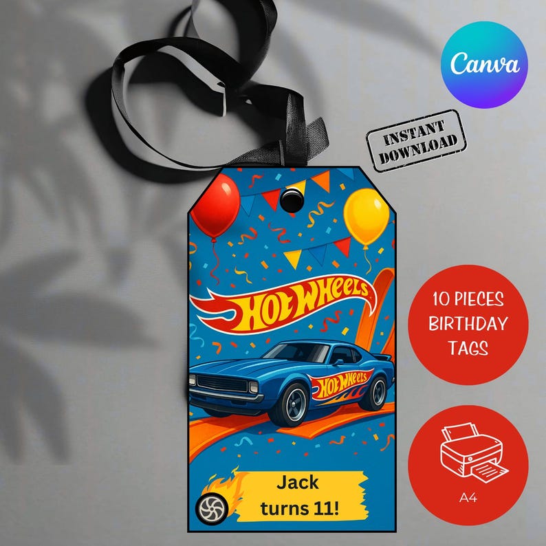 Race Car Birthday Gift Tags | Racing Party Favors for Boys | Printable ...