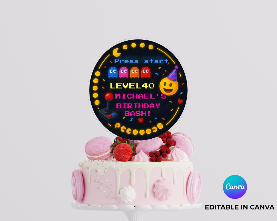 Pacman Cake Topper, Retro Arcade 80s Birthday Party (digital Download ...