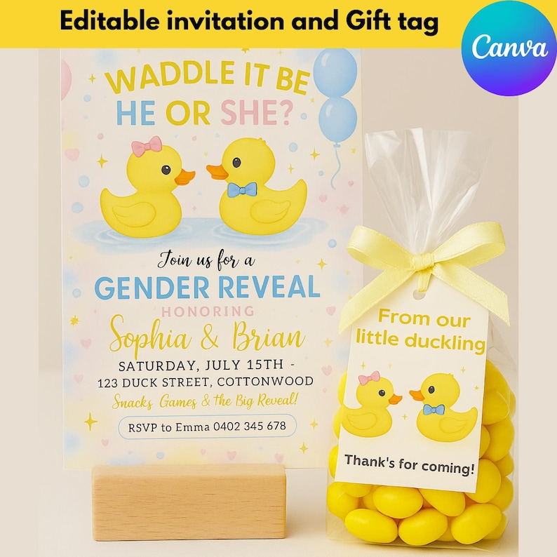 Duck Gender Reveal Invitation, Waddle It Be Baby Shower Party Invite ...