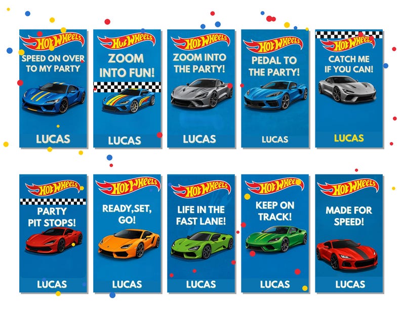 Editable Race Car Party Favor Tags | Hot Cars Birthday Labels ...