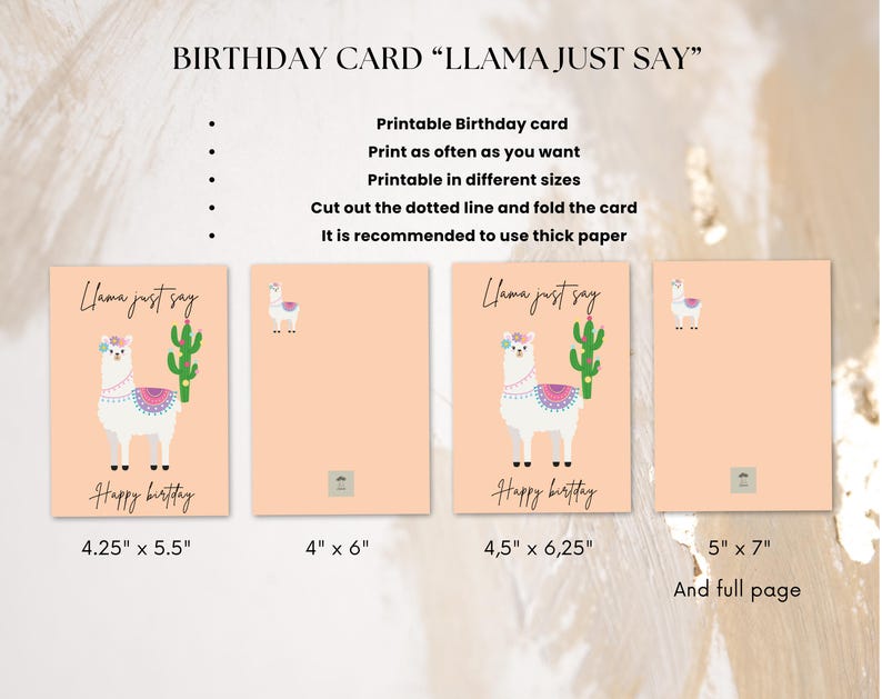 Llama Birthday Card – Printable PDF – Instant Digital Download - Etsy