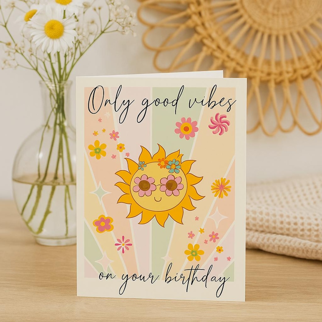 Printable Good Vibes Birthday Card | Sunshine Greeting Card | Double ...