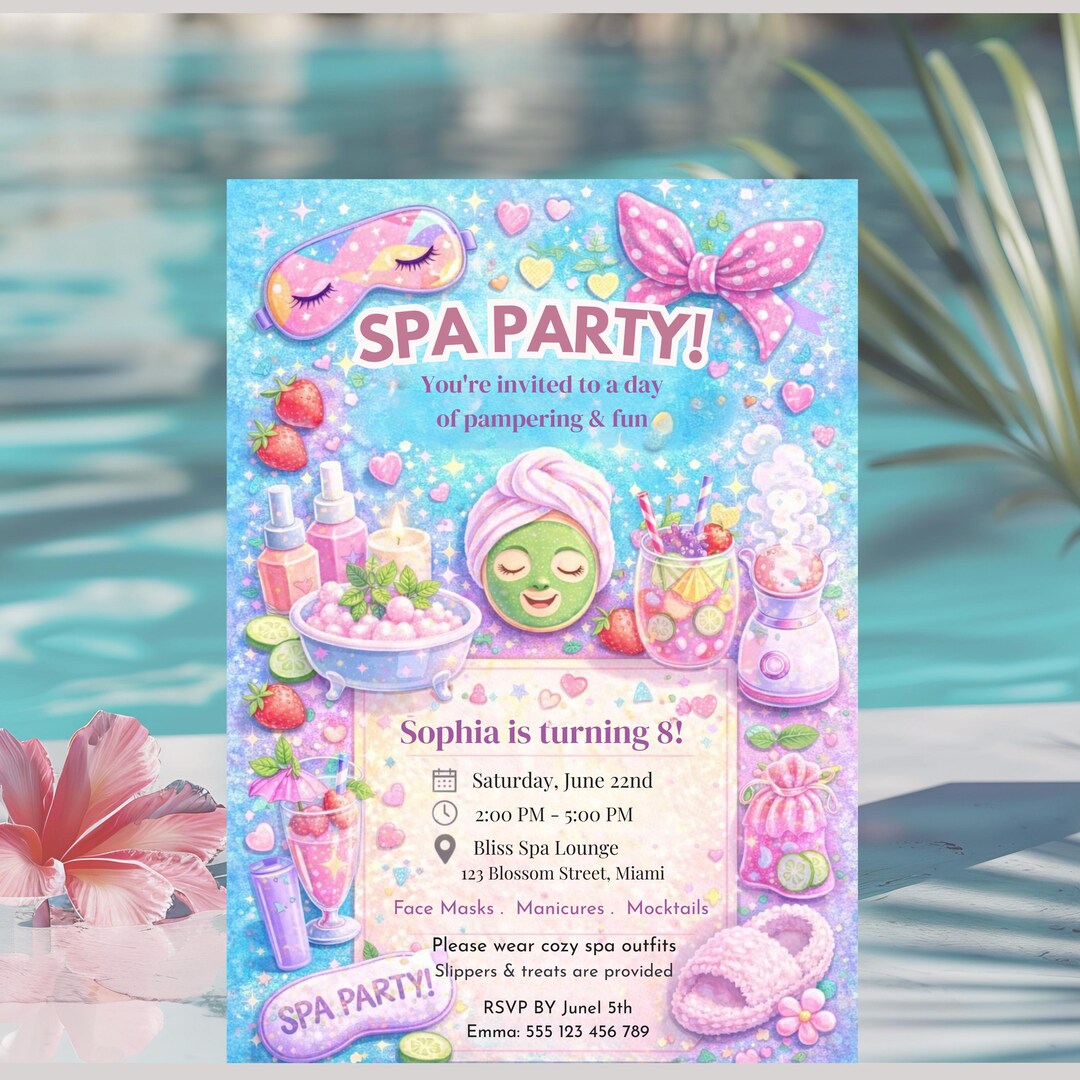 Girls Spa Party Invitation, Pastel Spa Birthday Invite, Kids Pamper ...