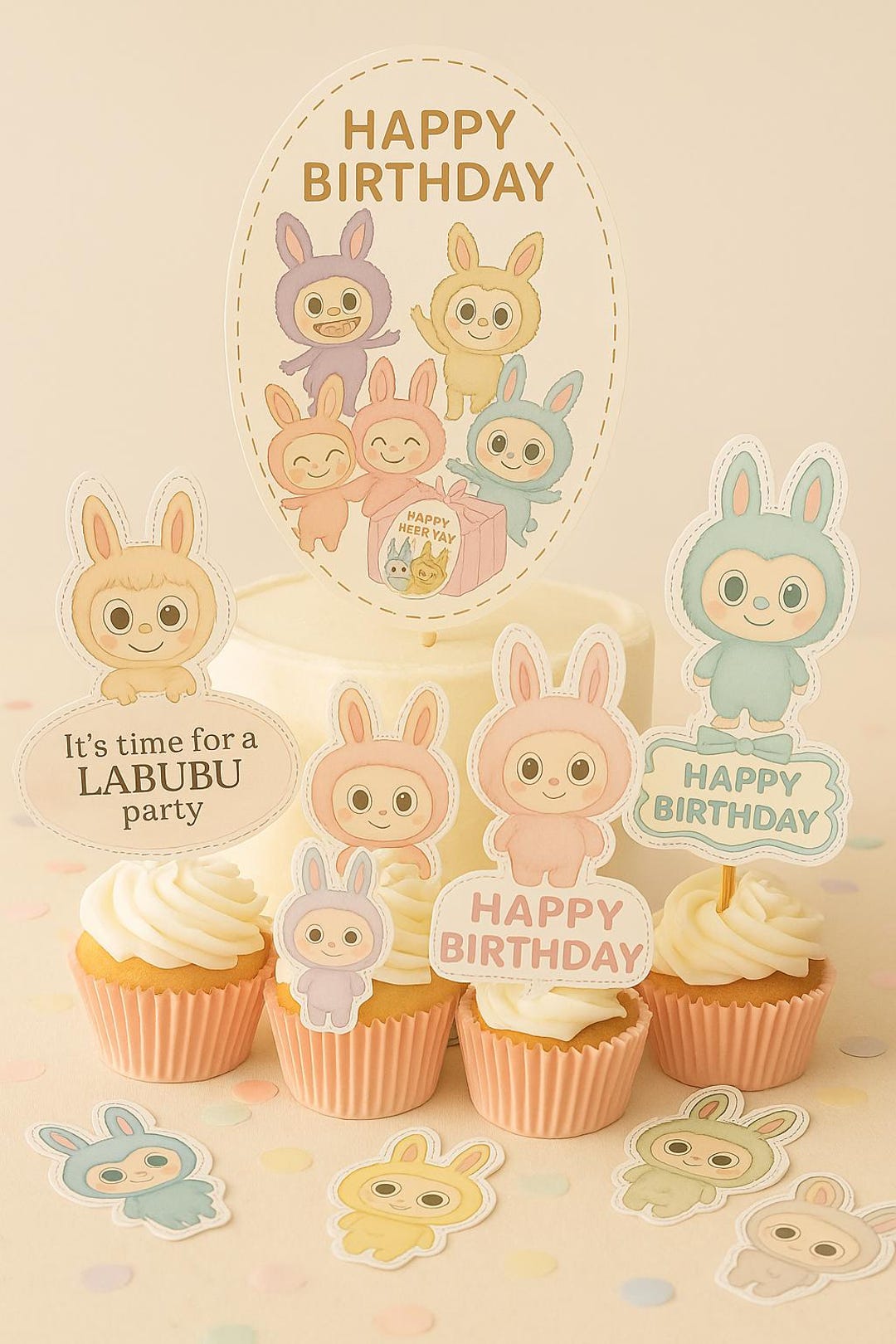 Cute Labubu Cake Toppers Bundle – Pastel Birthday Decorations ...