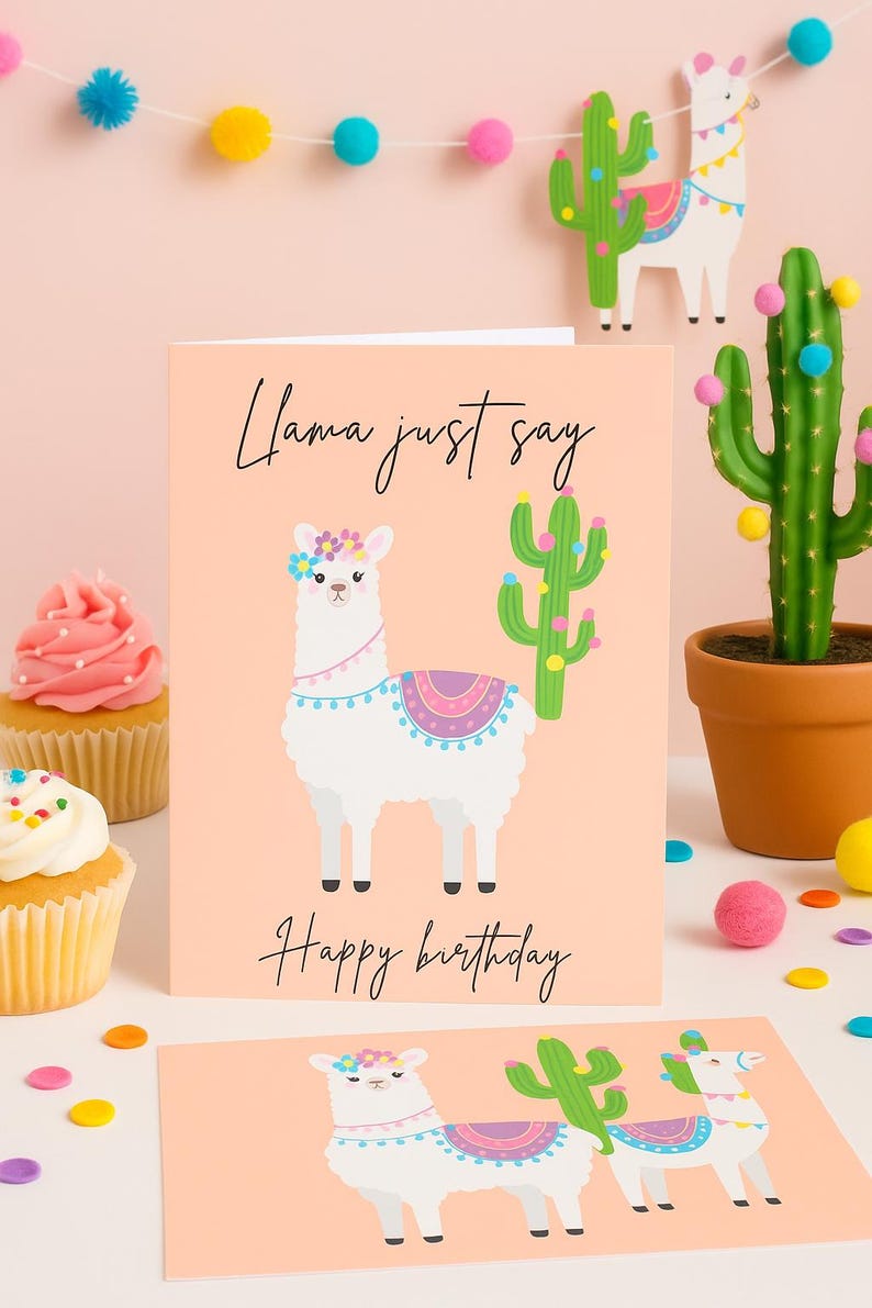 Llama Birthday Card – Printable PDF – Instant Digital Download - Etsy