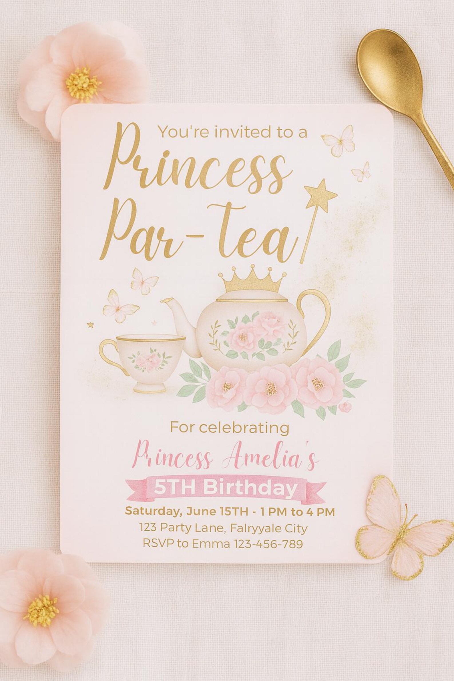 Princess Tea Party Invitation | Editable Canva Template | Pink Bow ...