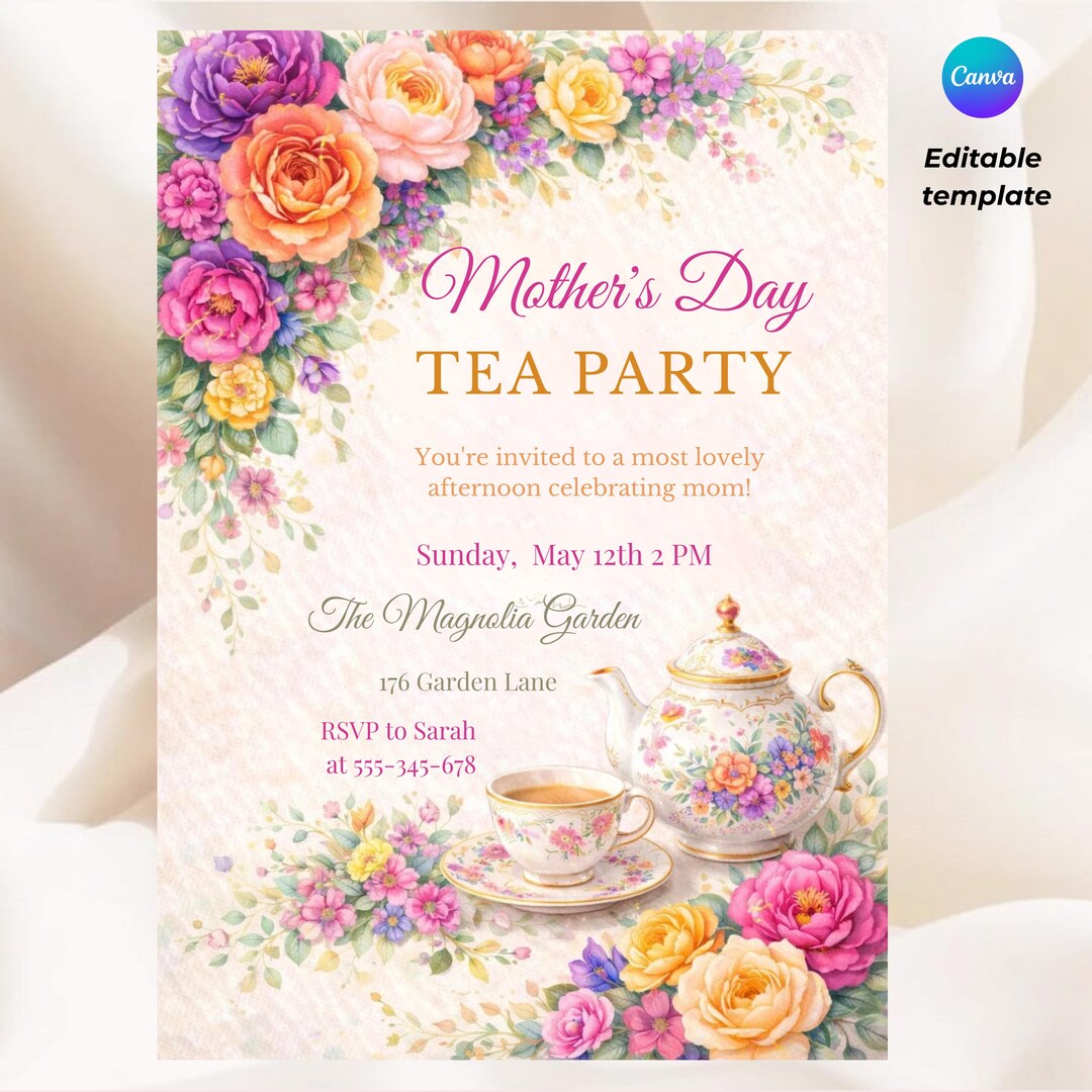 Mother’s Day Tea Party Invitation Pink, Floral Garden Tea Invite ...