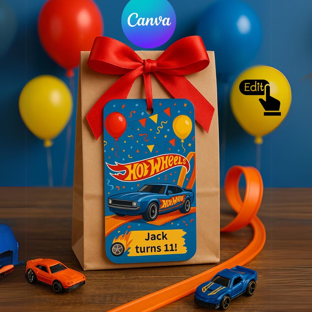 Hot Wheels Gift Tags - Printable Race Car Birthday Tags - Boys Party ...