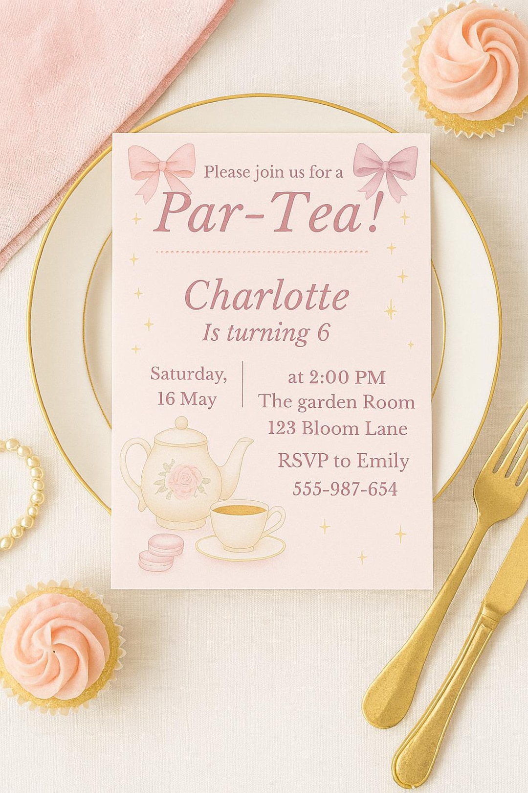 Tea Party Birthday Invitation – Girl Pink Floral Invite – Printable ...