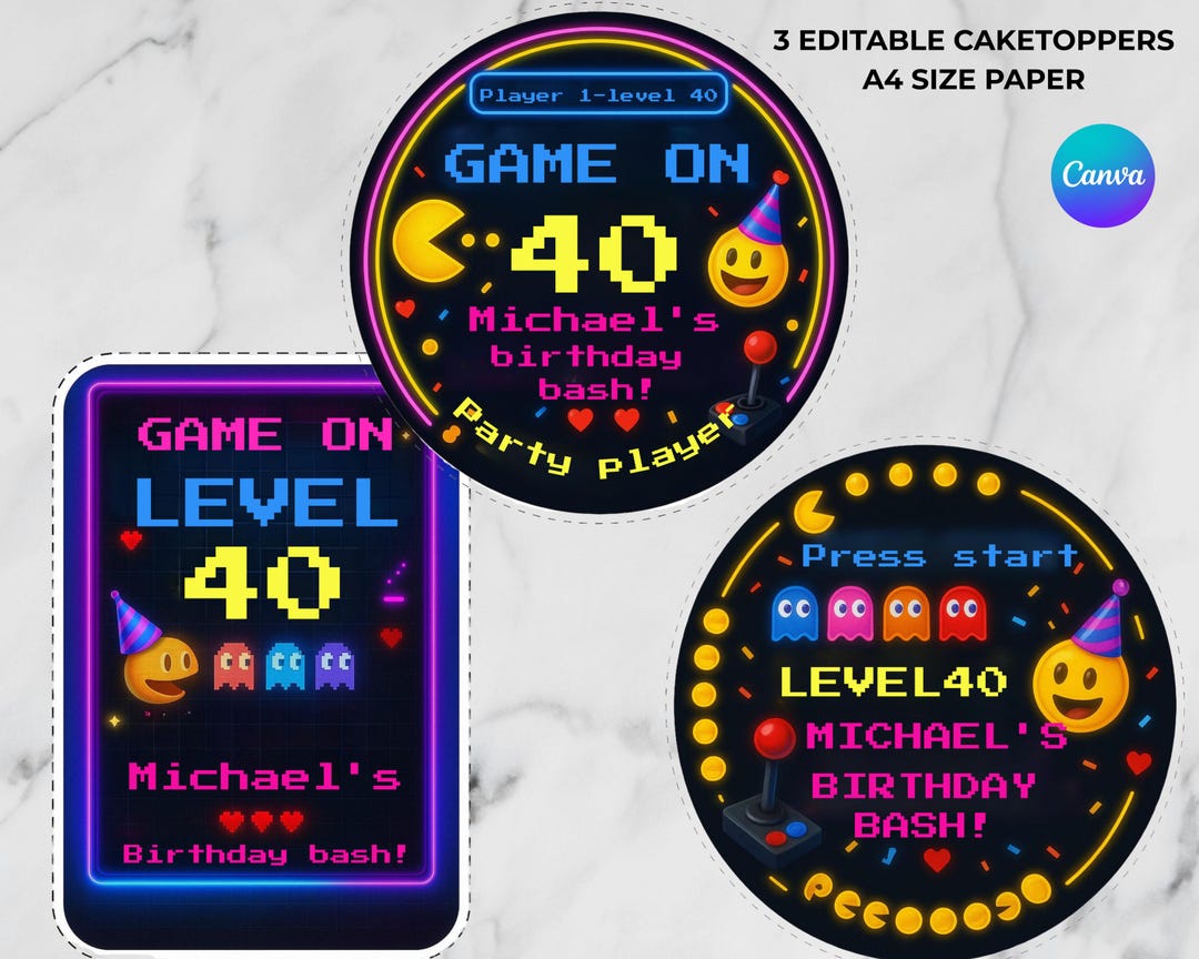 Pacman Cake Topper, Retro Arcade 80s Birthday Party (digital Download ...