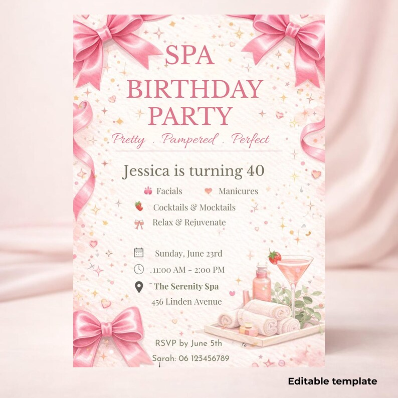 Spa Birthday Invitation Pink, Adult Spa Party Invite Women, Pamper ...