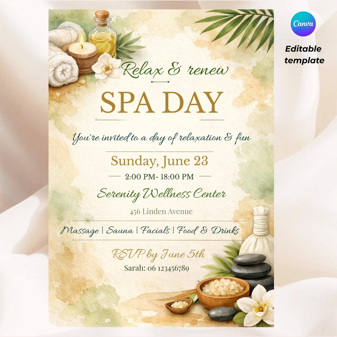 Spa Birthday Invitation Girl, Pink Spa Party Invite, Pamper Party ...