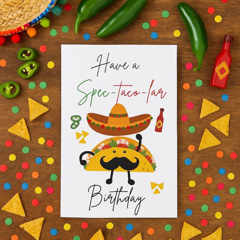 Funny Taco Birthday Card |fiesta Nacho Theme | Printable Digital ...