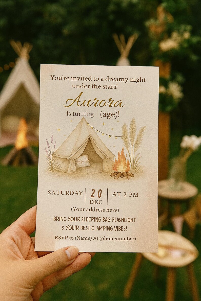 Glamping Birthday Invitation – Editable Canva Template – Boho Camping ...