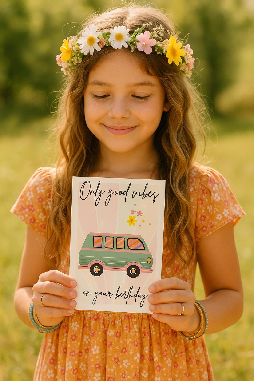 Retro Camper Van Birthday Card | Boho Hippie Style | Digital Download ...