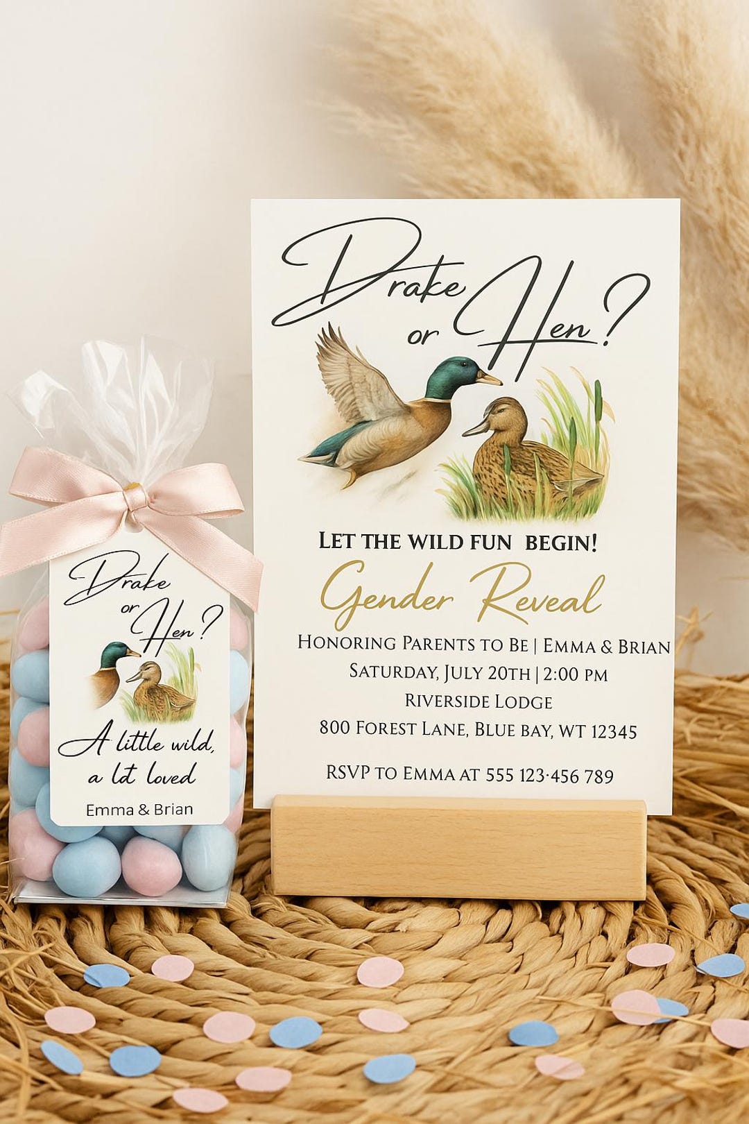 Drake or Hen Gender Reveal Invitation & Tag Set, Rustic Duck Baby ...