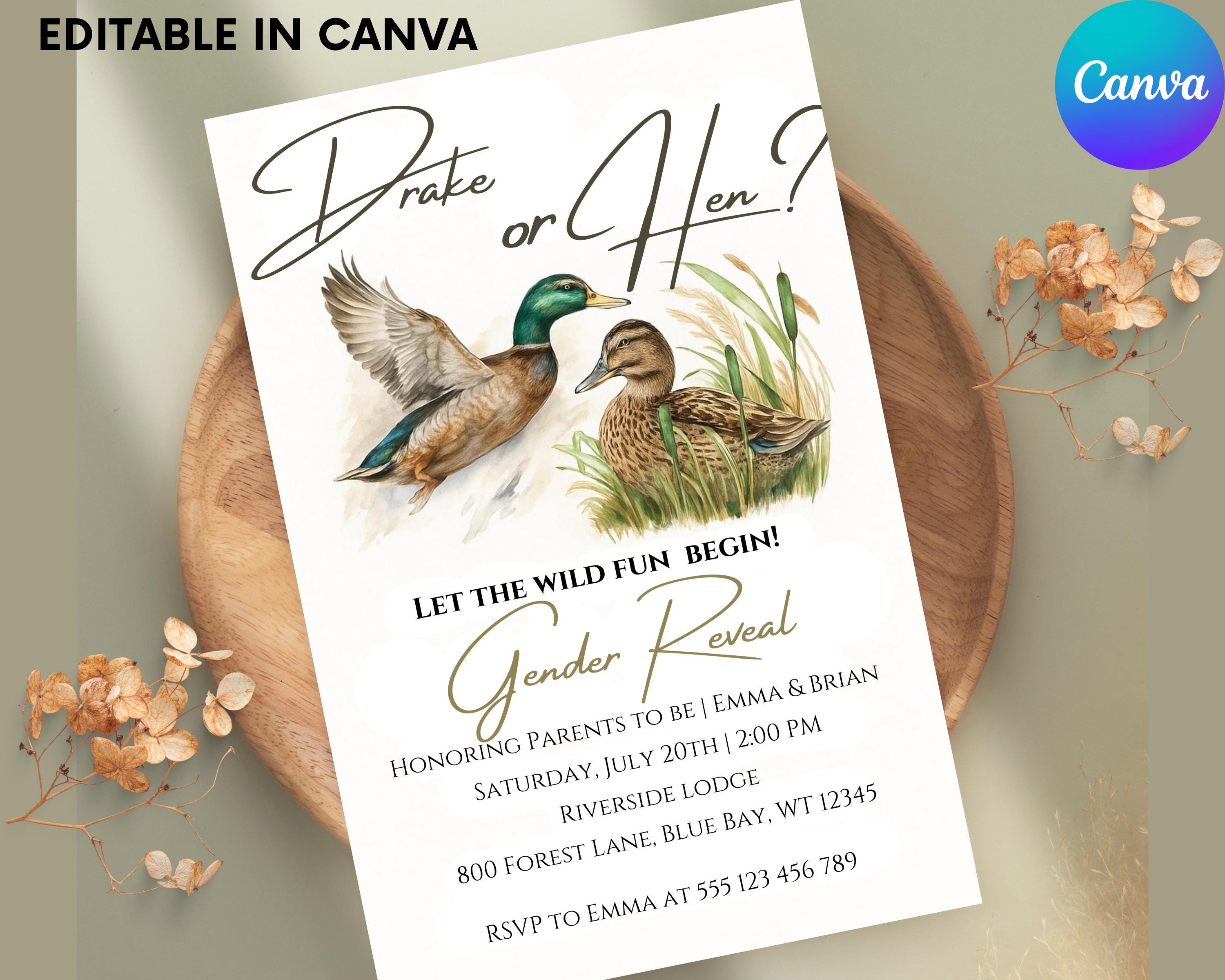 Drake or Hen Gender Reveal Invitation, Duck Baby Shower Invite Set ...
