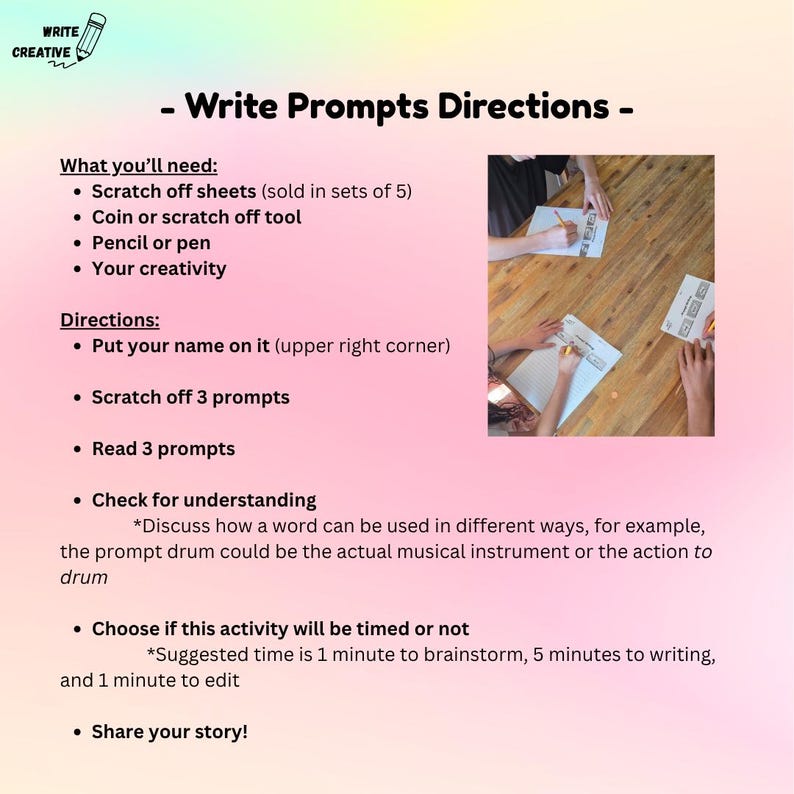 Scratch off Writing Prompt Worksheet 5 Pack! Cultivate Creativity ...