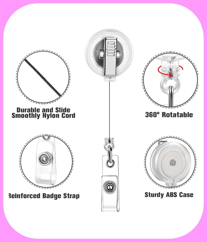 Badge Reel ID Holder, Retractable Clip for Work or School - Etsy