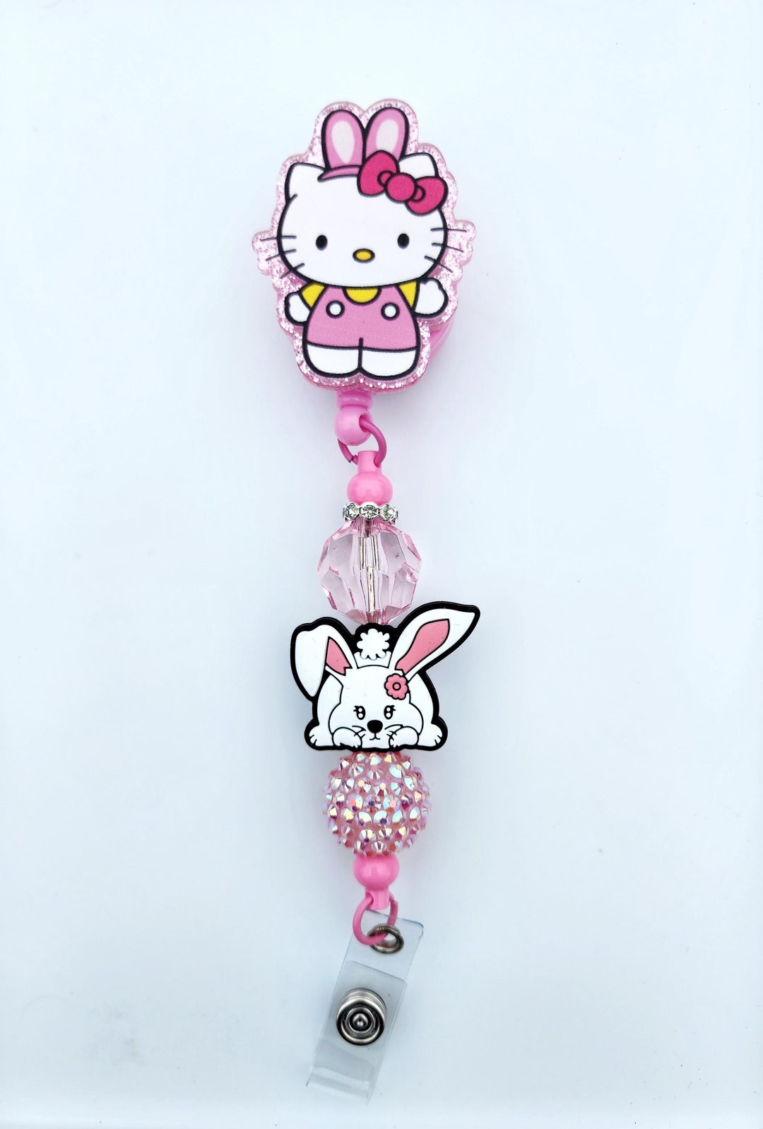 Kitty Inspired Retractable Badge Reel | Beaded Glitter ID Clip - Etsy