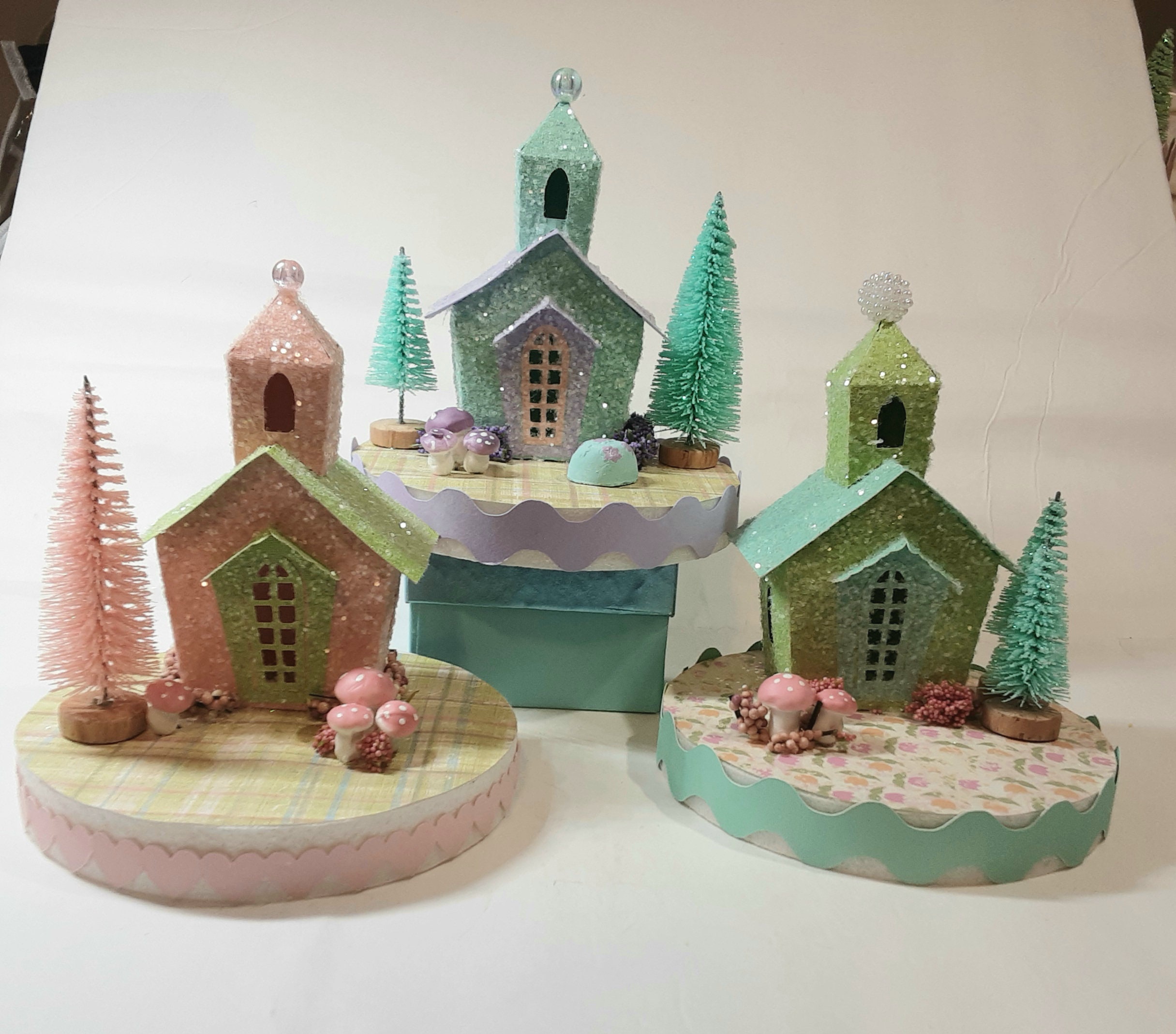 Handcrafted Easter/spring Putz-style Glitter Church Display - Etsy