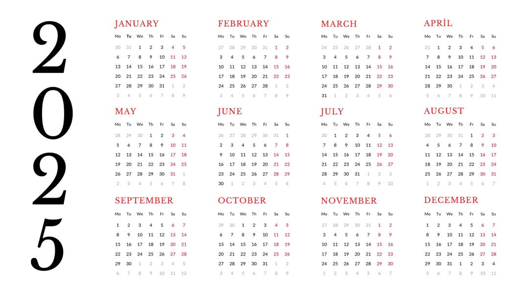 2025 Black and White Calendar - Etsy