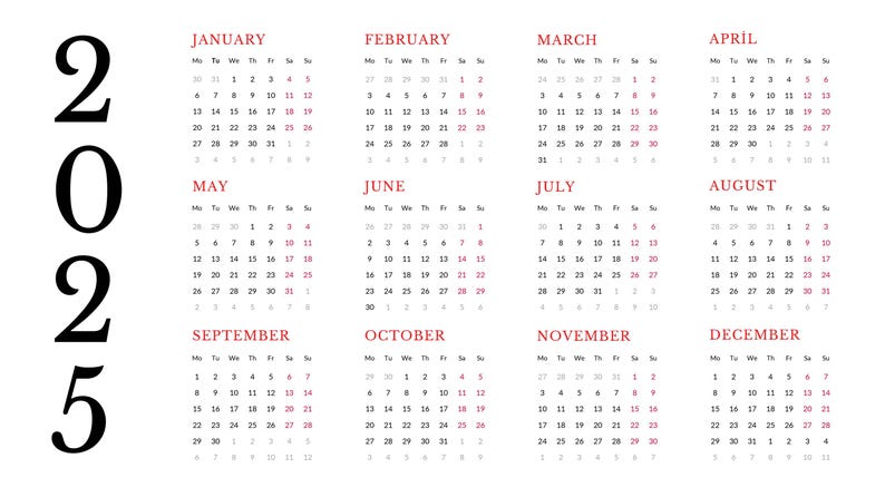 2025 Black and White Calendar - Etsy