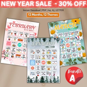 12 Month Bingo Challenge BUNDLE A Printable Bingo Reading Challenge ...
