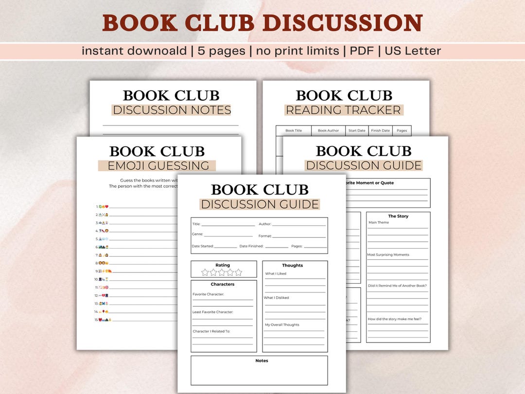 Book Club Discussion Bundle | Printable Reading Journal | Book Review ...