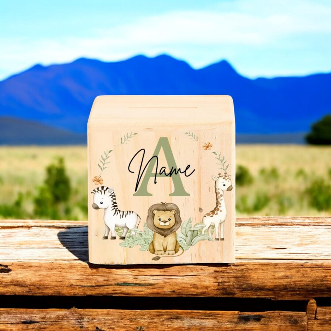 Personalized Money Box Animal Figure With Name, Wooden Piggy Bank ...