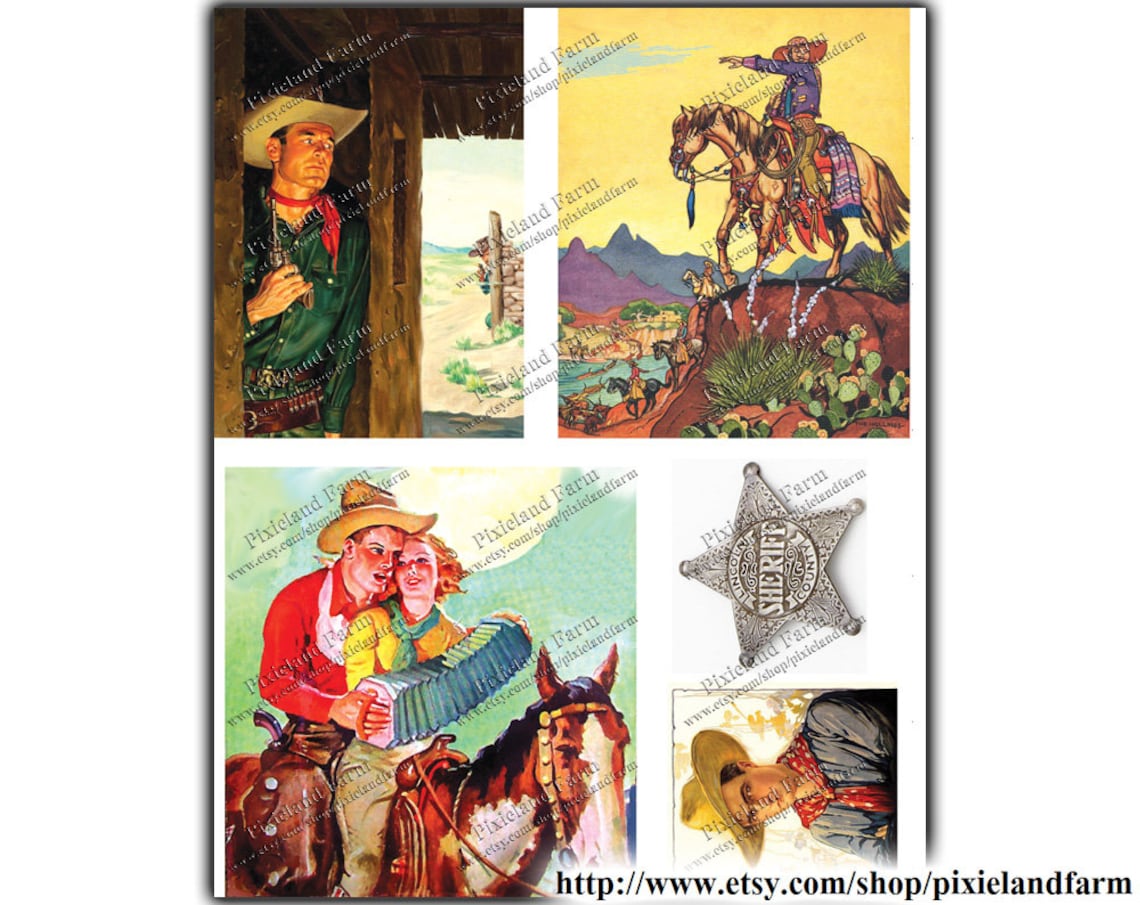 Vintage Cowboy Clip Art Printable Digital Download - Etsy