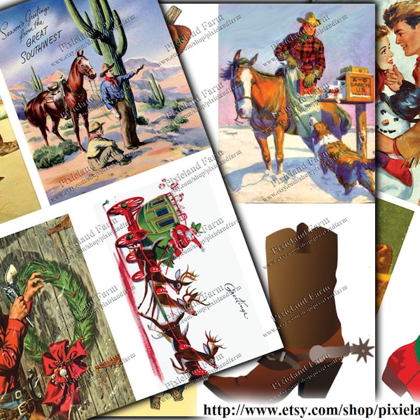 Cowboy Christmas Clip Art - Etsy