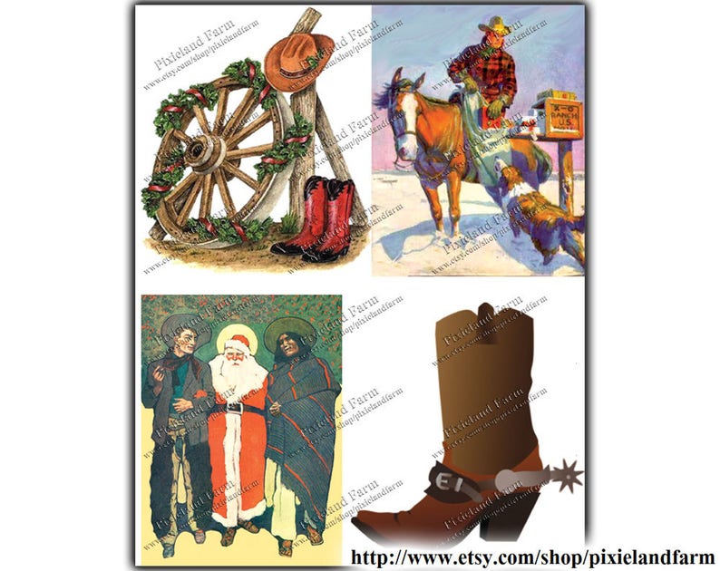 Vintage Cowboy Christmas Clip Art Printable Digital Download - Etsy