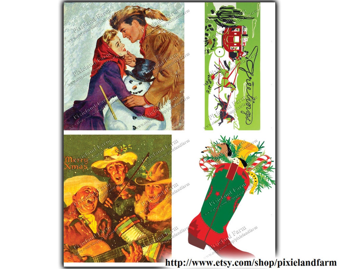 Vintage Cowboy Christmas Clip Art Printable Digital Download | Etsy