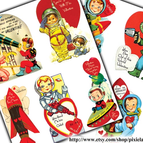 Printable Valentines Retro Girl Die Cuts digital File | Etsy