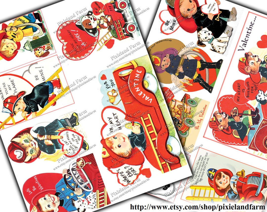 Fireman Valentine Vintage Printable Digital Download - Etsy