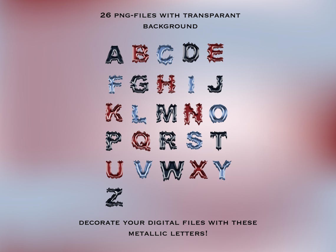 Metallic Alphabet Stickers PNG - Etsy