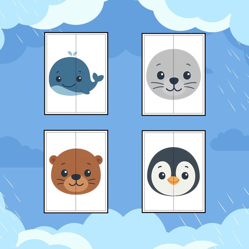 Animal Symmetry Matching Game | Printable PDF for Kids | Visual Puzzle ...