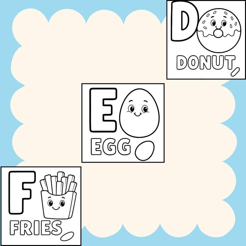 A-Z Cute Food Alphabet Coloring Book | Printable PDF for Kids ...