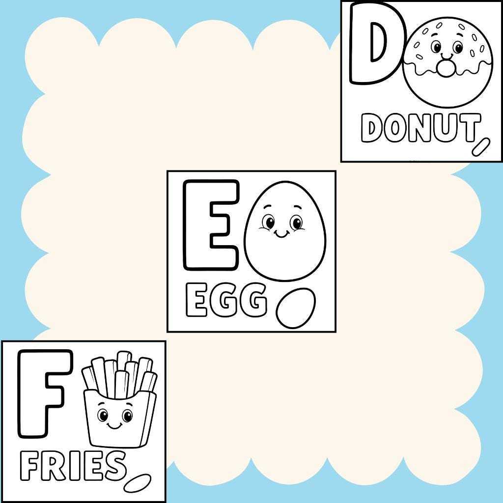 A-Z Cute Food Alphabet Coloring Book | Printable PDF for Kids ...
