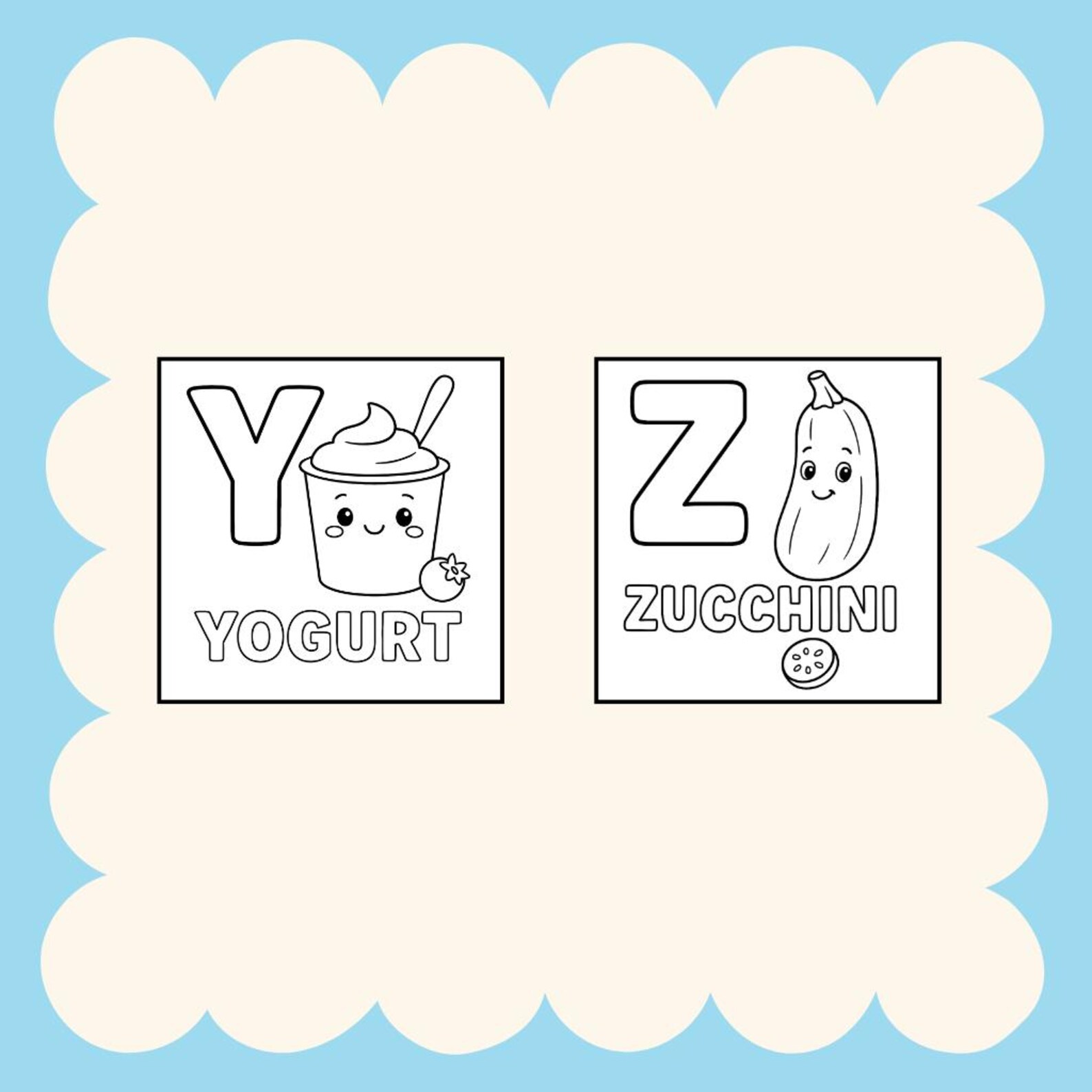 A-Z Cute Food Alphabet Coloring Book | Printable PDF for Kids ...